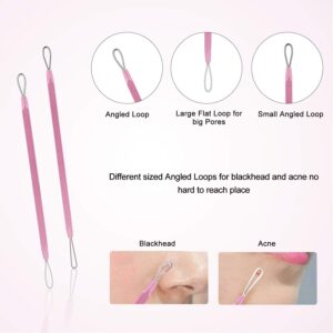 Blackhead Remover Tool, Aooeou 10Pcs Professional Pimple Popper Tool Kit - Easy Removal for Whitehead Popping, Zit Removing for Risk Free Nose Face, Anti-Slip Coating Handle(Pink)