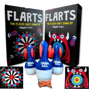 giggle n go outdoor games for kids, adults & family - the original flarts floor and yard darts game with inflatable pins, lawn pegs and mat - monster theme, easter basket stuffers gifts for kids