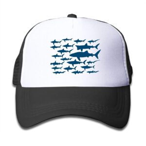 ocean shark floral sea fish youth adjustable mesh hats baseball trucker cap for boys and girls (one size, black 1)