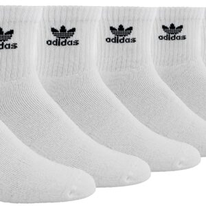 adidas Men's Athletic Moisture Wicking Cushioned Quarter-Cut TREFOIL Logo Socks 6-Pack/ 6-Pair (Shoe Size 6-12) WHITE