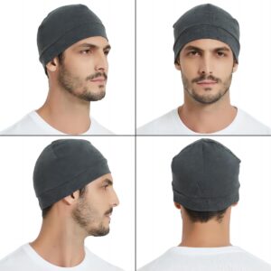 Headshion Cotton Skull Caps for Men Women,2-Pack Lightweight Beanie Sleep Hats Breathable Helmet Liner Black,Grey