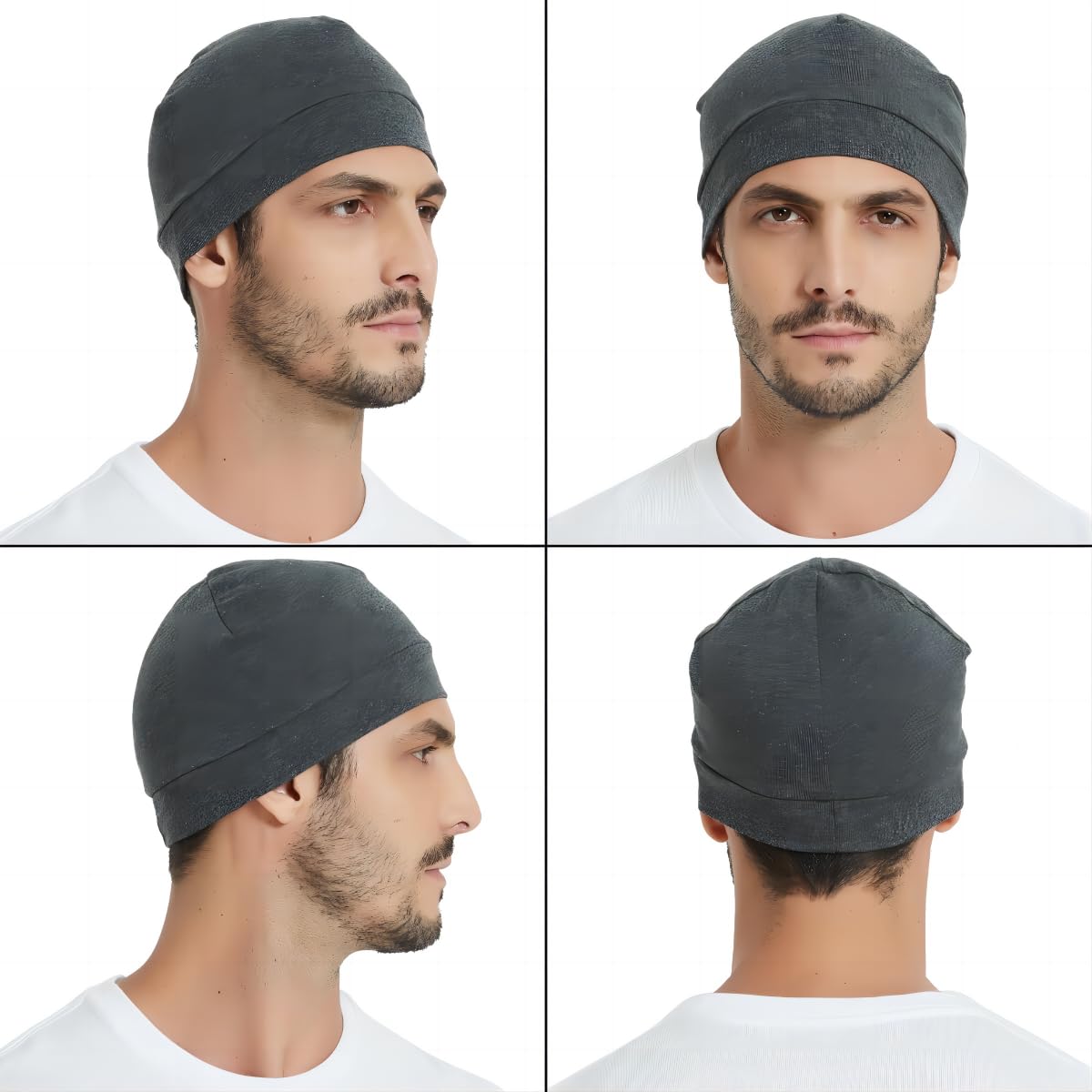 Headshion Cotton Skull Caps for Men Women,2-Pack Lightweight Beanie Sleep Hats Breathable Helmet Liner Black,Grey