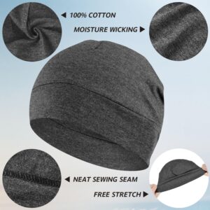 Headshion Cotton Skull Caps for Men Women,2-Pack Lightweight Beanie Sleep Hats Breathable Helmet Liner Black,Grey