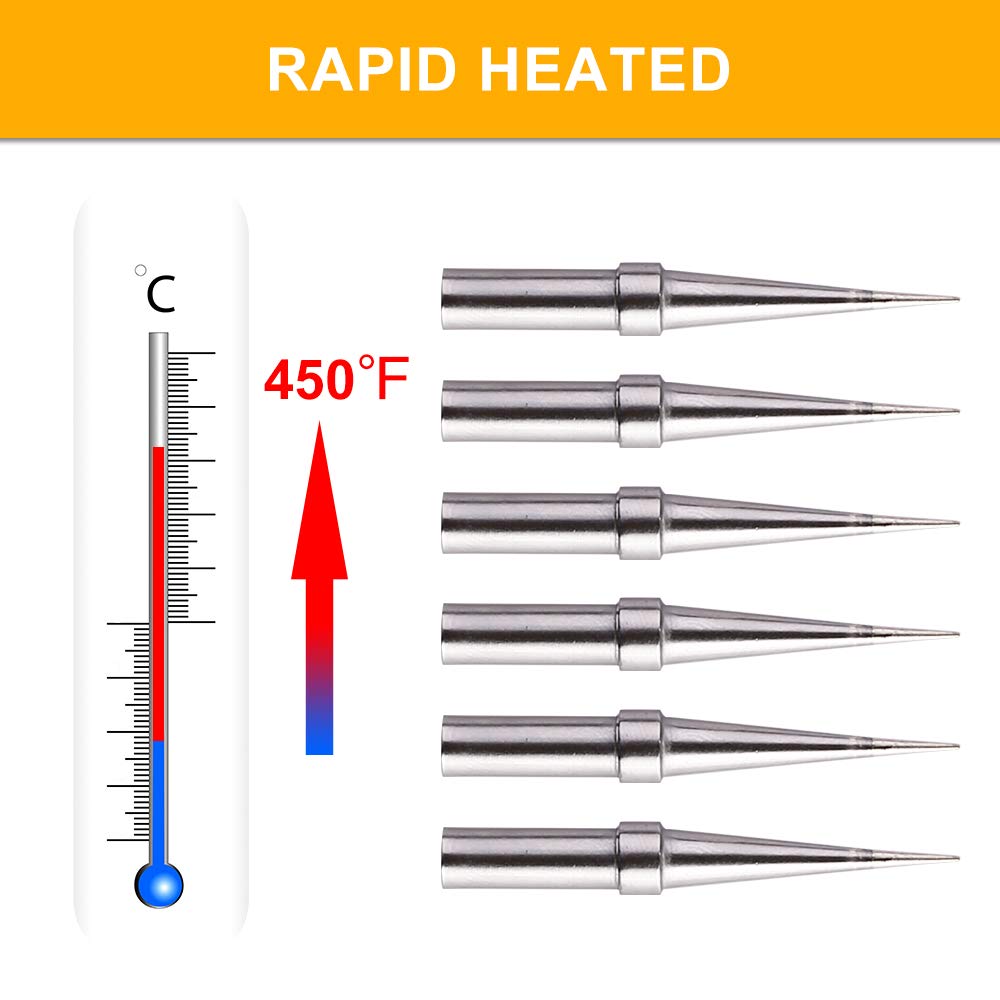 6pcs Replacement Tips Weller ET Soldering Iron Tips for WES51/50,WESD51,WE1010NA,PES51 / 50,LR21 ET Tip Series (6PCS-02)