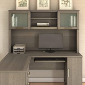 Bush Furniture Somerset 60W Desk Hutch in Ash Gray, Attachment with Shelves and Cabinets for Home Office