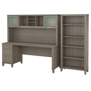 bush furniture somerset 72w office desk with hutch and 5 shelf bookcase in ash gray