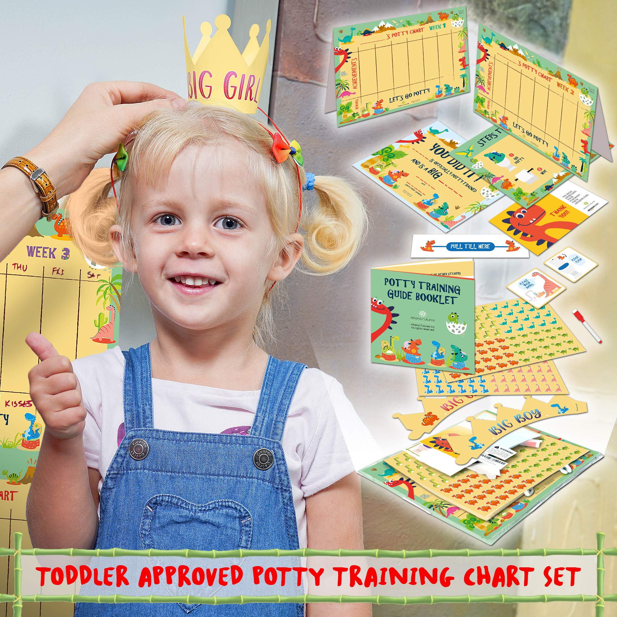 ATHENA FUTURES Potty Training Chart for Toddler, Girls, & Boys, Sticker Chart for Kids Potty Training, 4 Week Reward Chart, Certificate, Instruction Booklet, Reward Sticker Chart Kids Toilet Training