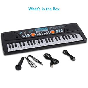 Pyle Digital Electronic Musical Keyboard-Kids Learning Keyboard 49 Keys Portable Electric Piano w/Drum Pad,Recording,Rechargeable Battery,Microphone-Pyle PKBRD4112 Black