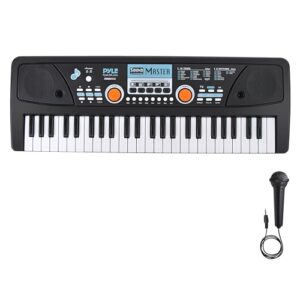 pyle digital electronic musical keyboard-kids learning keyboard 49 keys portable electric piano w/drum pad,recording,rechargeable battery,microphone-pyle pkbrd4112 black