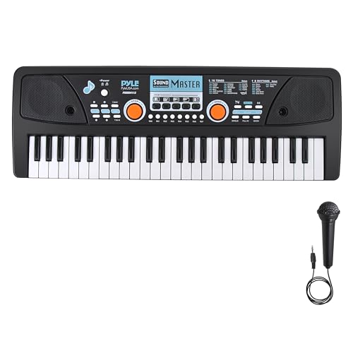 Pyle Digital Electronic Musical Keyboard-Kids Learning Keyboard 49 Keys Portable Electric Piano w/Drum Pad,Recording,Rechargeable Battery,Microphone-Pyle PKBRD4112 Black