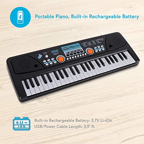 Pyle Digital Electronic Musical Keyboard-Kids Learning Keyboard 49 Keys Portable Electric Piano w/Drum Pad,Recording,Rechargeable Battery,Microphone-Pyle PKBRD4112 Black