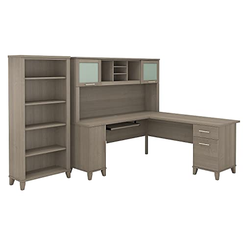 Bush Furniture Somerset 72-Inch Wd L-Shaped Desk with Hutch and 5-Shelf Bookcase, Ash Gray (SET011AG)