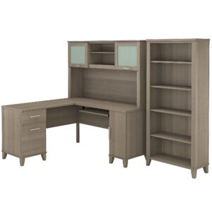 bush furniture somerset 60w l shaped desk with hutch and 5 shelf bookcase in ash gray