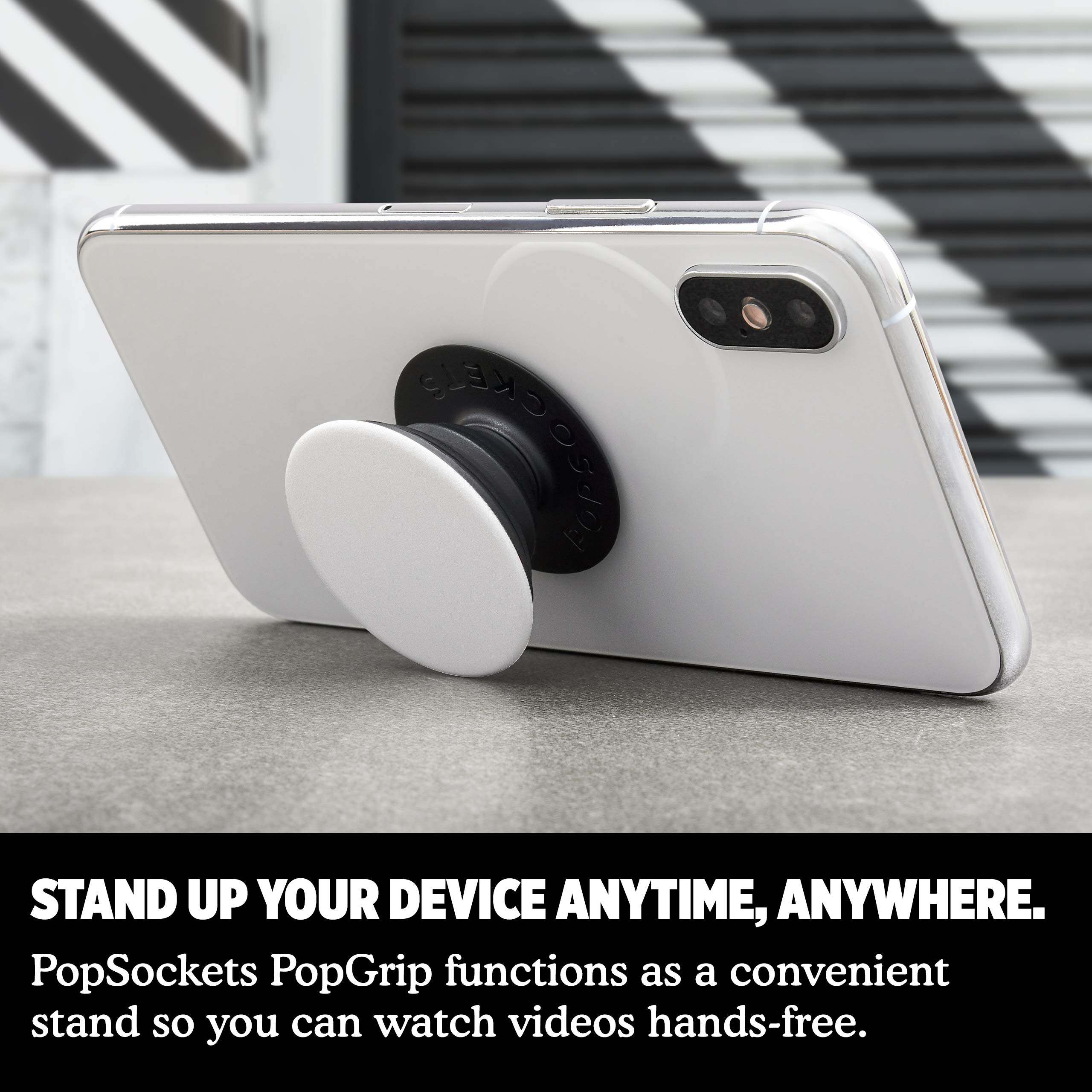 PopSockets Phone Grip with Expanding Kickstand, White on Black