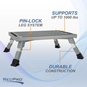 RecPro RV Aluminum Platform Step | RV Portable Step | Adjustable Height | Supports Up to 1000 lbs. | Non-Slip Rubber Feet