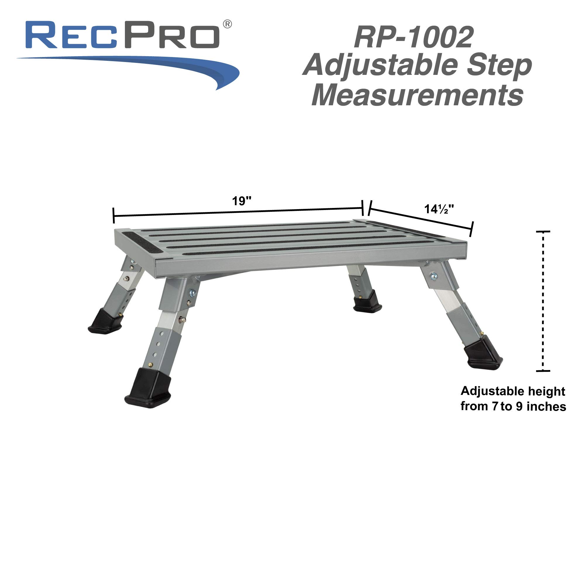 RecPro RV Aluminum Platform Step | RV Portable Step | Adjustable Height | Supports Up to 1000 lbs. | Non-Slip Rubber Feet