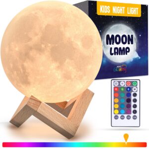 mind-glowing moon lamp - 3d moon night light for kids bedroom - 16 color led moonlight for space decor - moon globe nightlight with stand, touch/remote - girls & boys night light (4.7 inch)