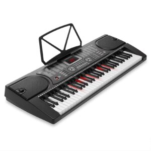 Hamzer 61-Key Electronic Keyboard Portable Digital Music Piano with Lighted Keys, H-Stand, Stool, Headphones, Microphone, & Sticker Set