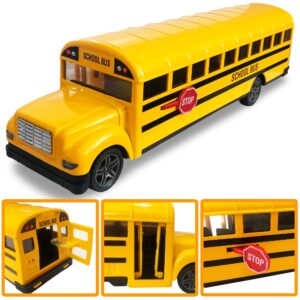 ArtCreativity Yellow School Bus Toy for Kids - 8.5 Inch Pull Back Car with Cool Opening Doors and Rubber Tires - Durable Diecast School Bus - Best Birthday Gift for Boys and Girls