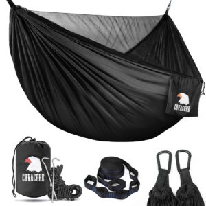 covacure camping hammock - lightweight double hammock, hold up to 772lbs, portable hammocks for indoor, outdoor, hiking, camping, backpacking, travel, backyard, beach(black)