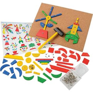 constructive playthings hammer and nail pattern puzzle with cork board, multicolor