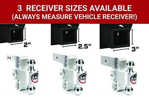 Weigh Safe Adjustable Trailer Hitch Ball Mount, 8" Adjustable Drop Hitch for 2.5" Receiver w/ 2 pc Keyed Alike Lock Set, Heavy Duty Aluminum Trailer Tow Hitch w/Chrome Plated Tow Balls, 18,500 GTW