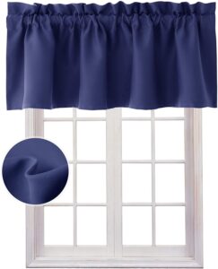 hiasan navy blue valance curtains blackout thermal insulated rod pocket window valances for kitchen, 52 x 18 inches length, 1 panel