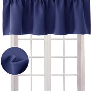 Hiasan Navy Blue Valance Curtains Blackout Thermal Insulated Rod Pocket Window Valances for Kitchen, 52 x 18 Inches Length, 1 Panel