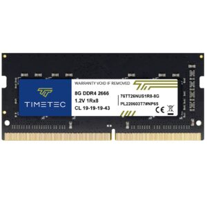 timetec 8gb ddr4 2666mhz (ddr4-2666) pc4-21300 ((pc4-2666v) non-ecc unbuffered 1.2v cl19 1rx8 single rank 260 pin sodimm laptop notebook pc computer memory ram module upgrade (8gb)