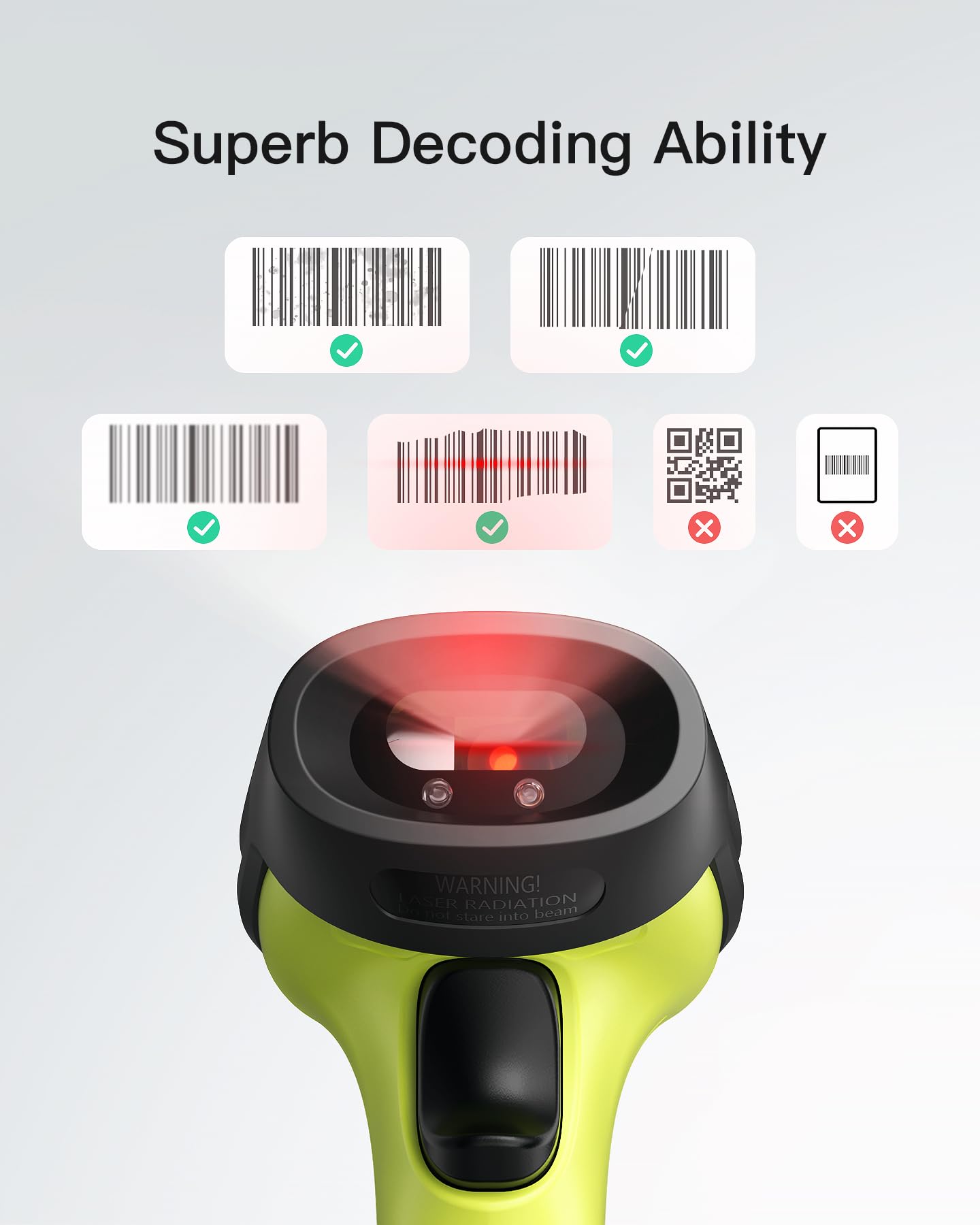 Inateck Barcode Scanner, Wireless Scanner, 1 Charge 180 Days Standby, 35M Range, Automatic Scanning, BCST-60 Green