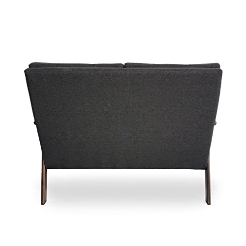 Christopher Knight Home Athena Mid Century Waffle Stitch Tufted Accent Loveseat with Rubberwood Legs-Black and Walnut Finish