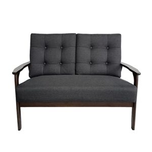 christopher knight home athena mid century waffle stitch tufted accent loveseat with rubberwood legs-black and walnut finish