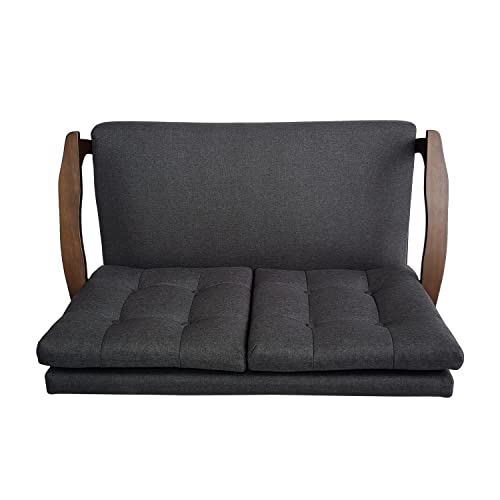 Christopher Knight Home Athena Mid Century Waffle Stitch Tufted Accent Loveseat with Rubberwood Legs-Black and Walnut Finish