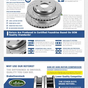 Callahan Front 4 Lug Drilled Slotted Brake Disc Rotors and Ceramic Brake Pads + Hardware Brake Kit For 1987-1993 Ford Mustang GT V8