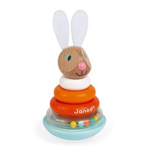 janod lapin wooden stackable roly-poly rabbit - ages 1+ - j08248