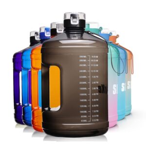 sluxke 1 gallon water bottle portable water jug fitness sports daily water bottle with motivational time marker,leak-proof, wide mouth, bpa free water bottles for sports gym fitness work