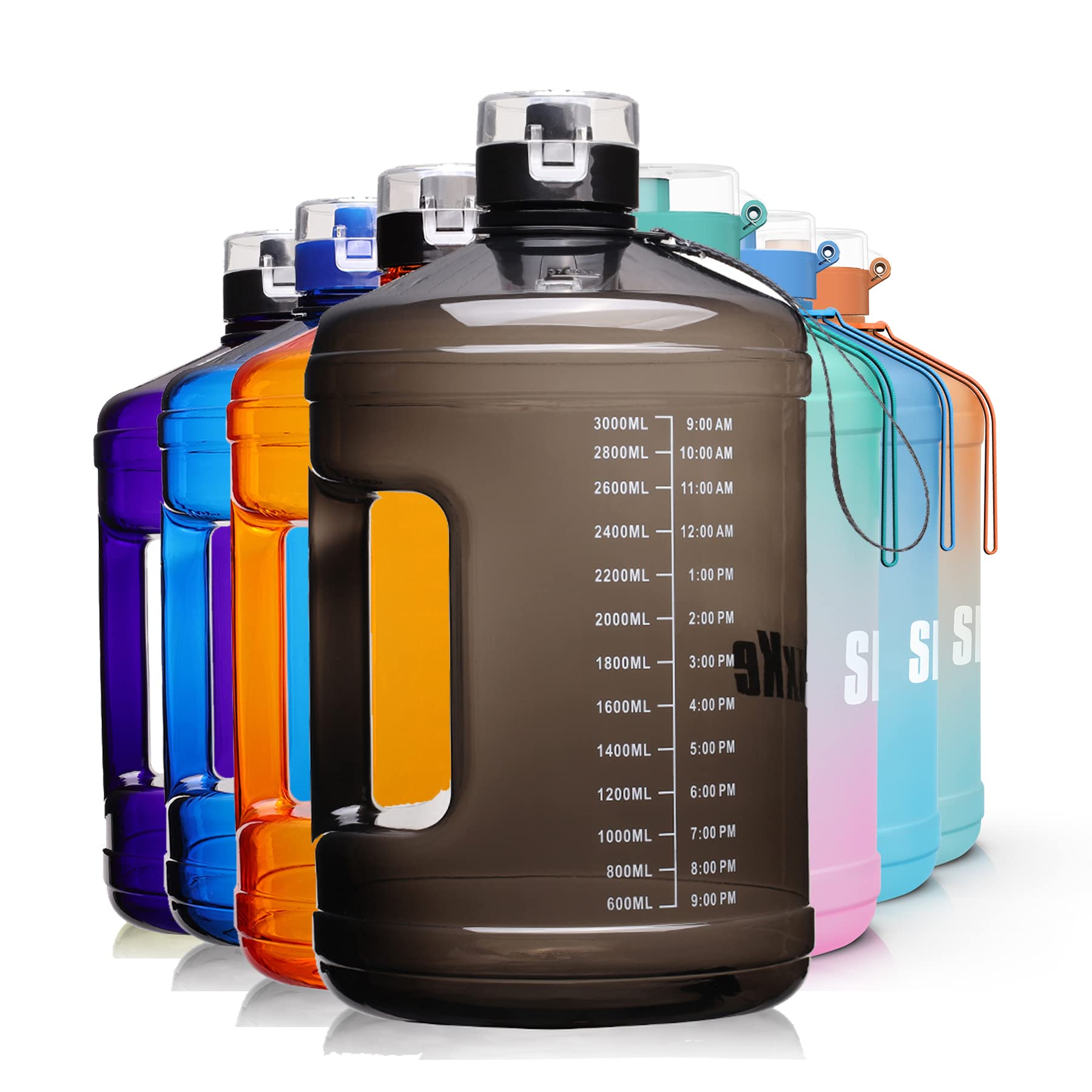 SLUXKE 1 Gallon Water Bottle Portable Water Jug Fitness Sports Daily Water Bottle with Motivational Time Marker,Leak-Proof, Wide Mouth, BPA Free Water Bottles for Sports Gym Fitness Work