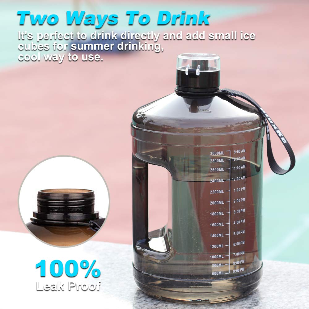 SLUXKE 1 Gallon Water Bottle Portable Water Jug Fitness Sports Daily Water Bottle with Motivational Time Marker,Leak-Proof, Wide Mouth, BPA Free Water Bottles for Sports Gym Fitness Work