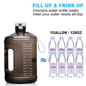 SLUXKE 1 Gallon Water Bottle Portable Water Jug Fitness Sports Daily Water Bottle with Motivational Time Marker,Leak-Proof, Wide Mouth, BPA Free Water Bottles for Sports Gym Fitness Work