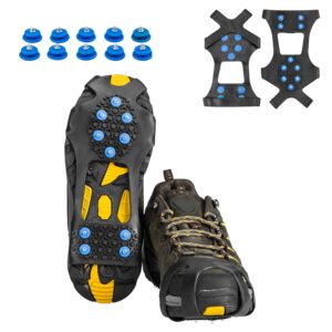 ice cleats, willceal ice grippers traction cleats shoes and boots rubber snow shoe spikes crampons with 10 steel studs cleats prevent outdoor activities from wrestling (blue, medium)