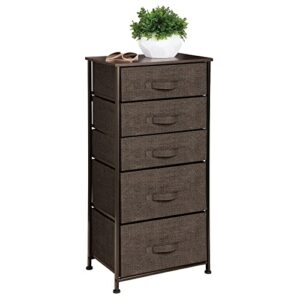 mdesign storage dresser furniture unit - tall standing organizer tower for bedroom, office, living room, and closet - 5 drawer removable fabric bins - espresso brown