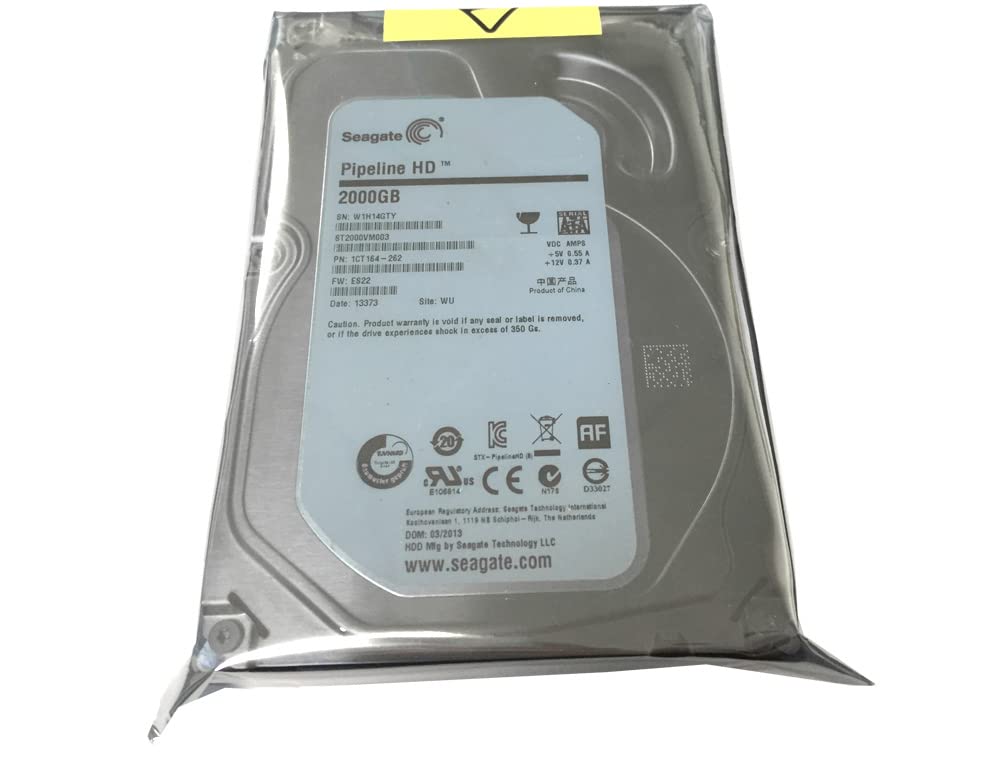 Seagate 2TB Pipeline HD SATA 6Gb/s 64MB Cache 3.5-Inch Internal Bare Drive (ST2000VM003) (Renewed)