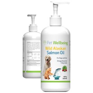 pet wellbeing wild alaskan salmon oil for dogs & cats - daily omega-3 fish oil for healthy skin, coat, mobility, joints, heart health - epa, dha - 16 fl oz (473 ml)