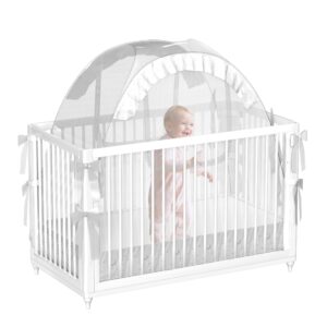 baby crib tent, canopy tents to keep toddler in, babies cribs nets, 48" x 26" x 57", white, mesh, pop-up safety net, babycrib mosquito netting, bed cover for climbing out, climbers, boys | houseables