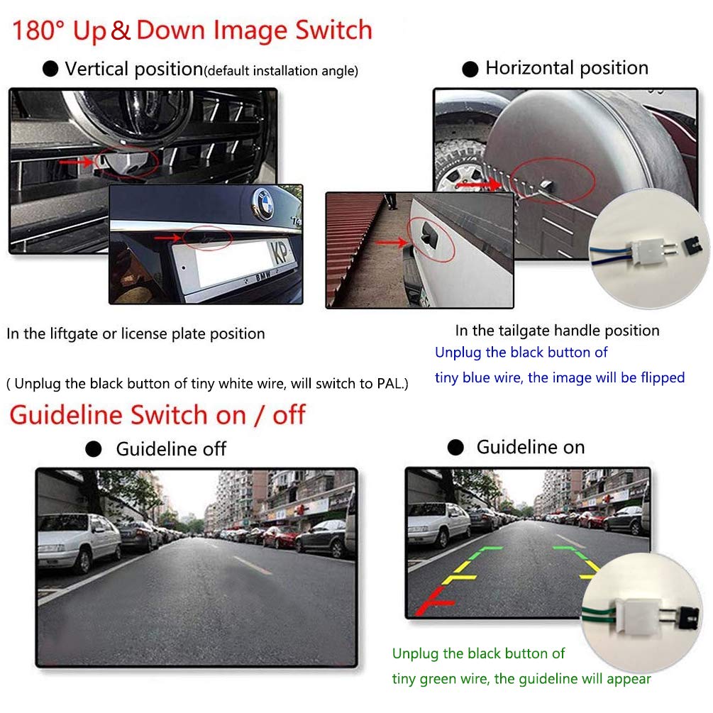 6V-16V Rear View Backup Camera, EWAY Mini Metal Body Reverse Car Backup Cameras for Tailgate Liftgate Mounting fits Pickup SUV RV Van Universal Night Vision (Selectable Image/Guideline)