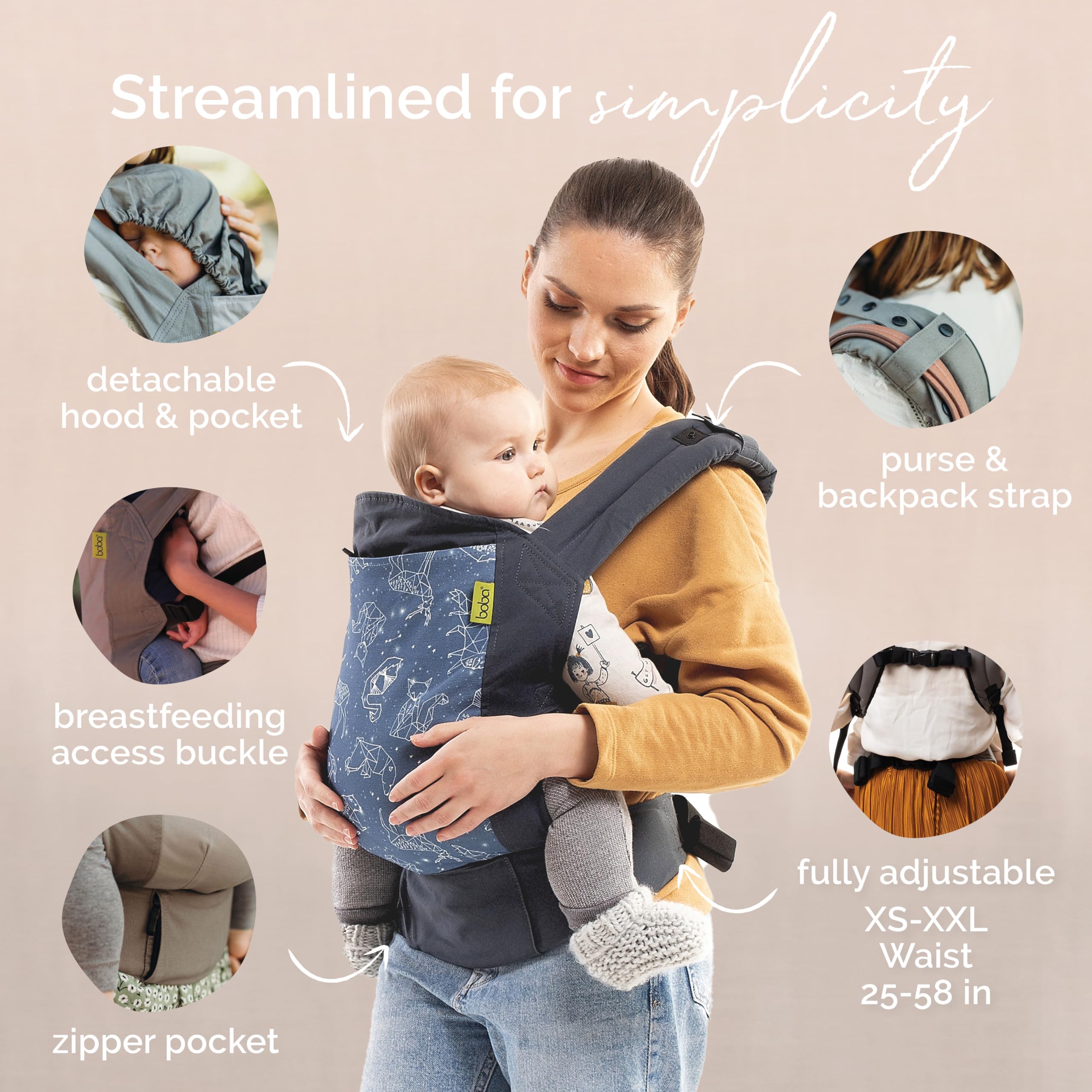 Boba Baby Carrier Classic - Backpack or Front Pack Baby Sling for 7 lb Infants and Toddlers up to 45 pounds (Constellation)