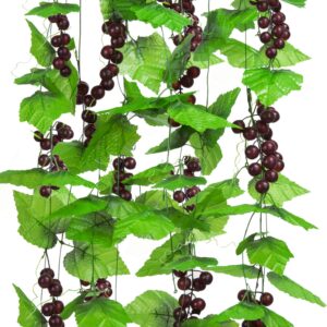 meiliy 8ft 5pcs artificial greenery chain grapes vines leaves foliage simulation fruits for home room garden wedding garland outside decoration