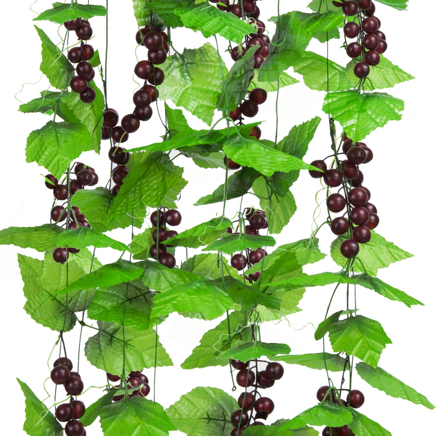 Meiliy 8FT 5pcs Artificial Greenery Chain Grapes Vines Leaves Foliage Simulation Fruits for Home Room Garden Wedding Garland Outside Decoration