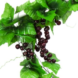 Meiliy 8FT 5pcs Artificial Greenery Chain Grapes Vines Leaves Foliage Simulation Fruits for Home Room Garden Wedding Garland Outside Decoration