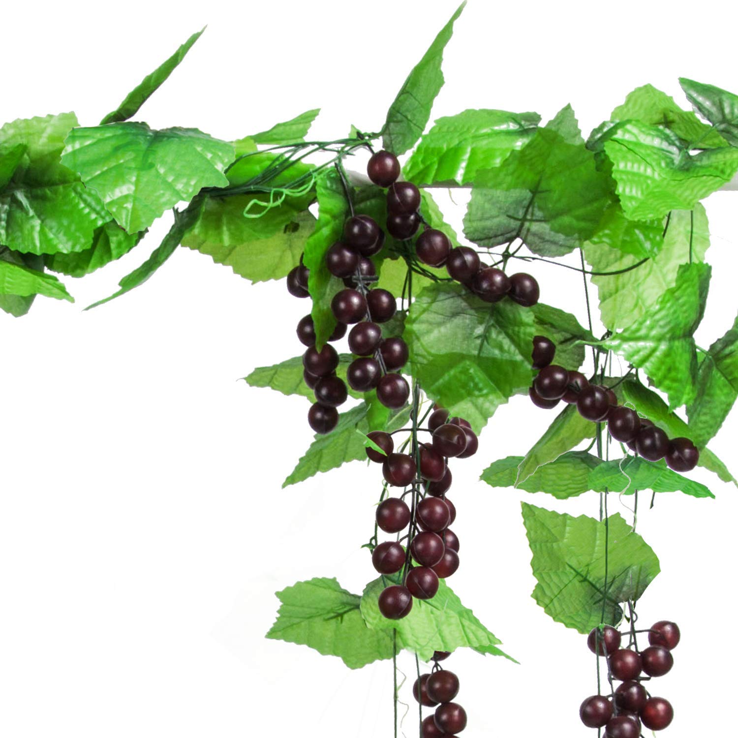 Meiliy 8FT 5pcs Artificial Greenery Chain Grapes Vines Leaves Foliage Simulation Fruits for Home Room Garden Wedding Garland Outside Decoration